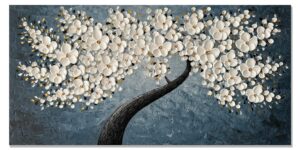 zoinart hand painted 3d floral oil paintings on canvas 48x24 inches abstract white flower modern large canvas wall art contemporary tree art texture artwork home decorations