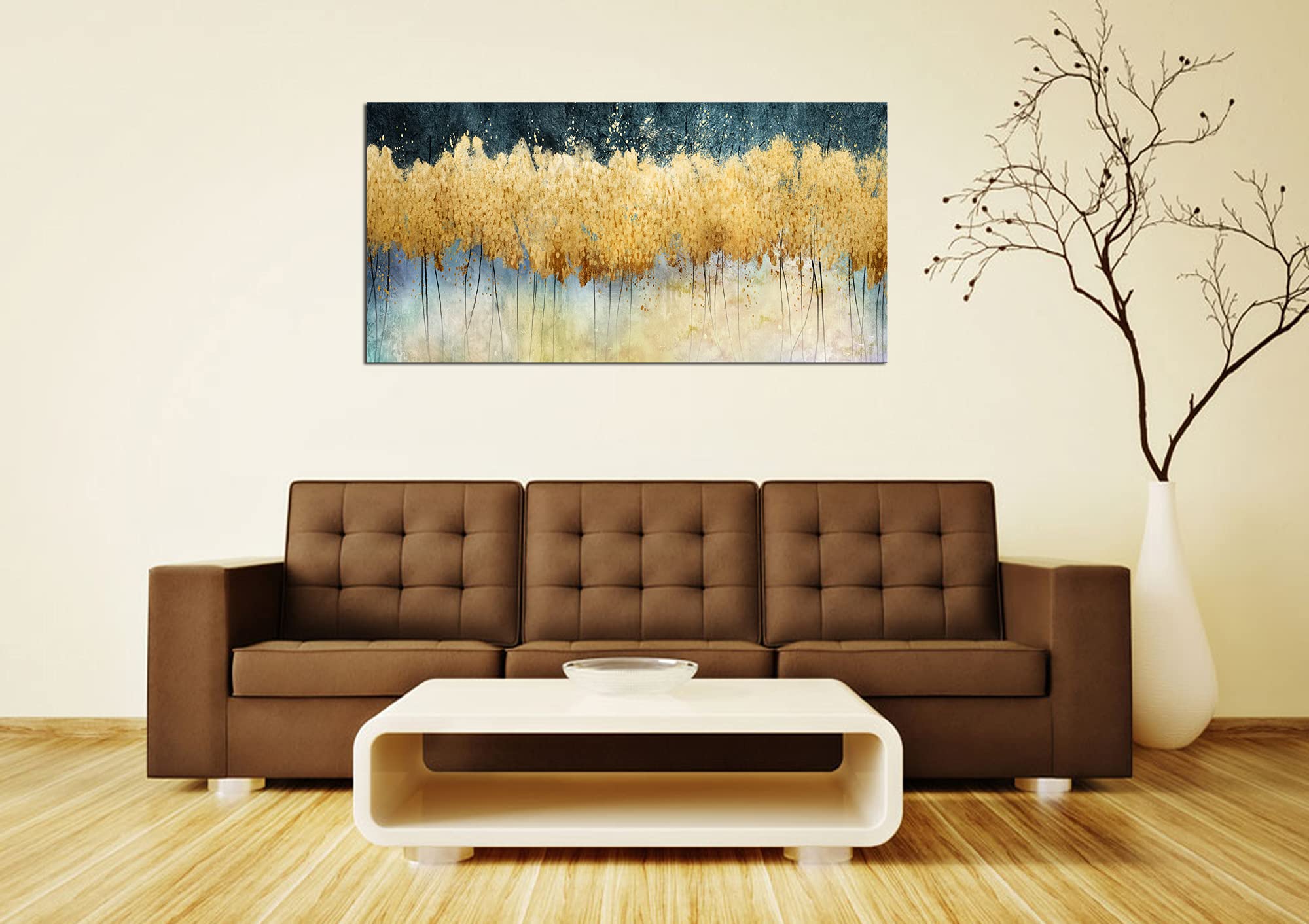 XXMWallArt FC2662 Canvas Wall Art Abstract Golden Forest Painting Modern Decor Abstract Canvas Prints for Living Room Bedroom Kitchen Home and Office Wall Decor