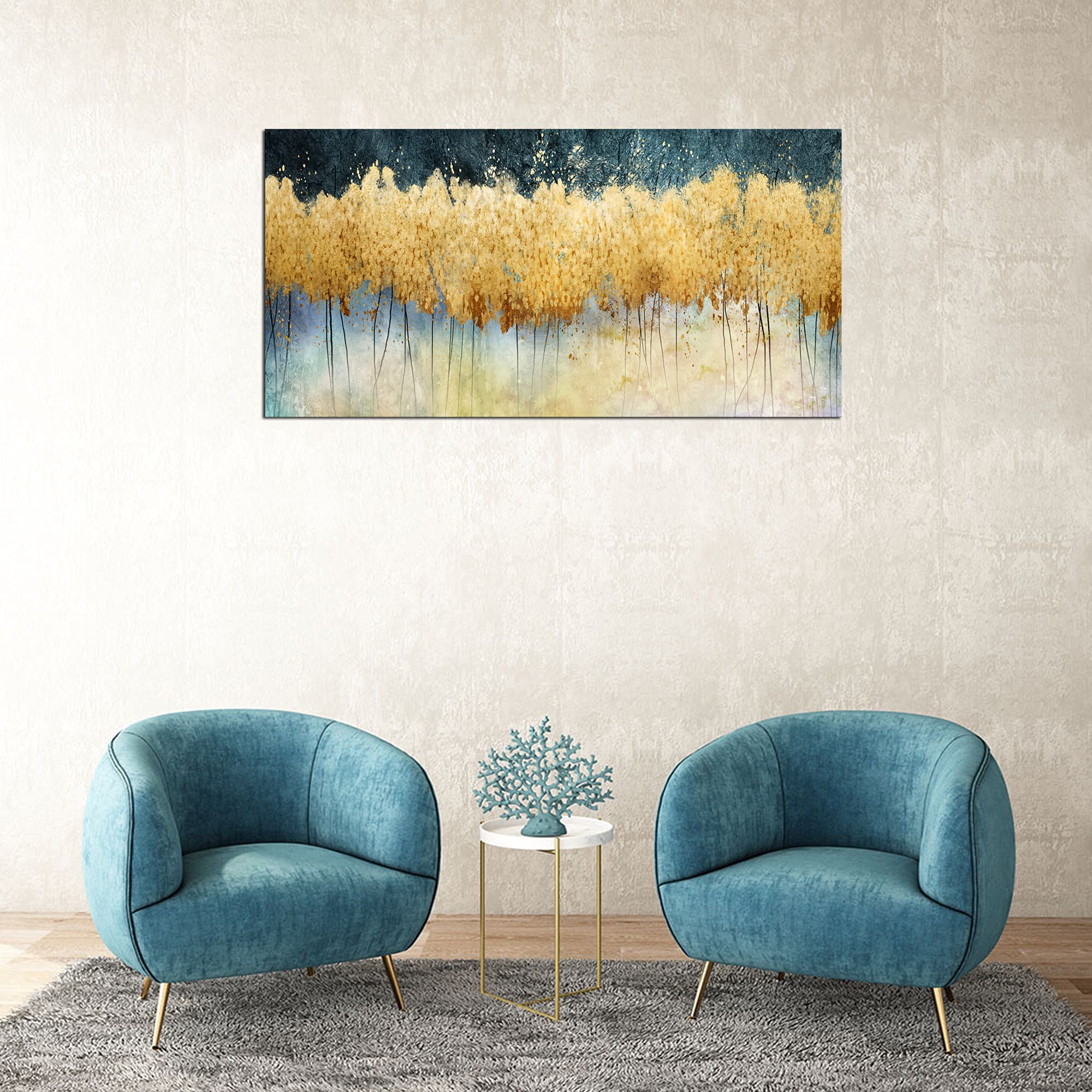 XXMWallArt FC2662 Canvas Wall Art Abstract Golden Forest Painting Modern Decor Abstract Canvas Prints for Living Room Bedroom Kitchen Home and Office Wall Decor