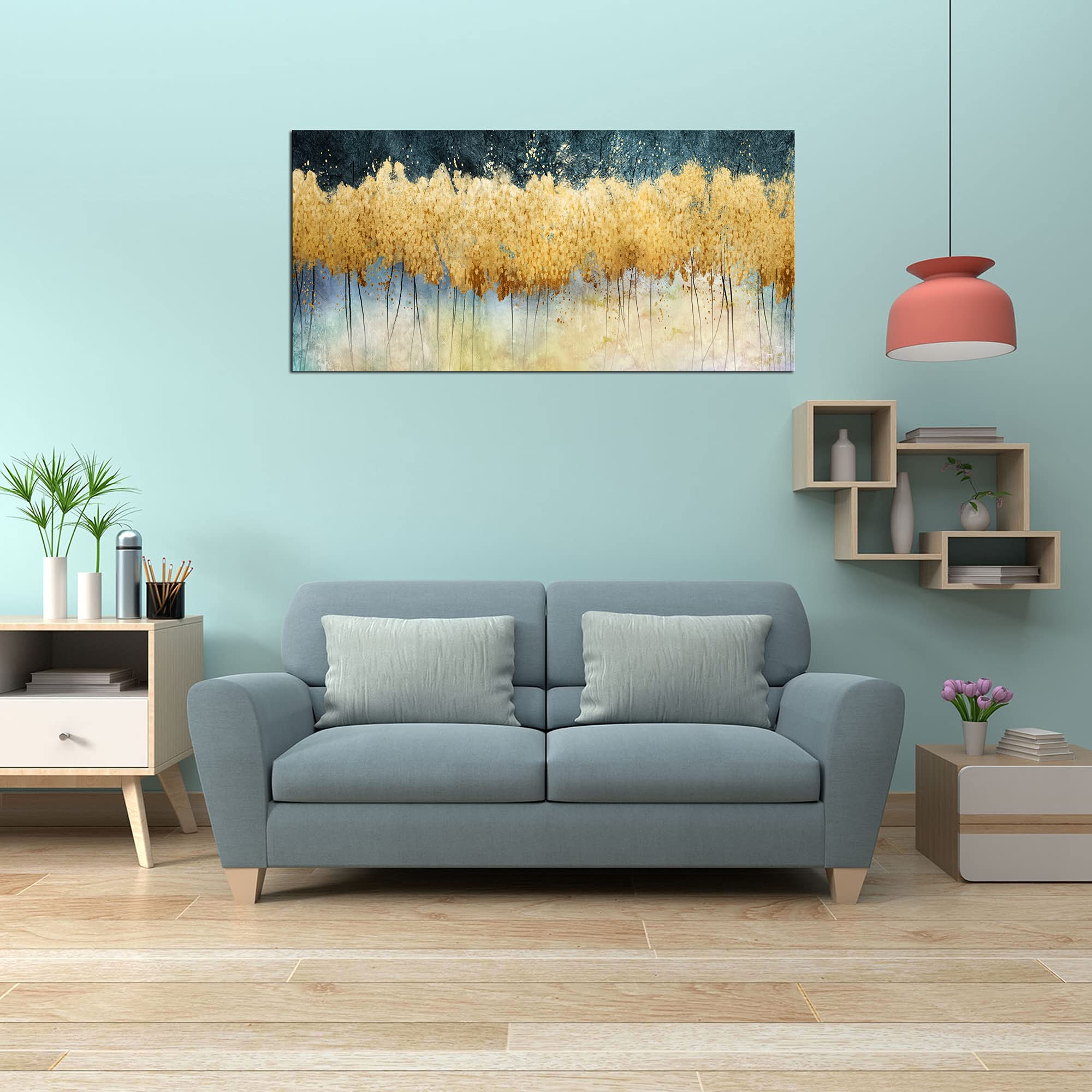 XXMWallArt FC2662 Canvas Wall Art Abstract Golden Forest Painting Modern Decor Abstract Canvas Prints for Living Room Bedroom Kitchen Home and Office Wall Decor