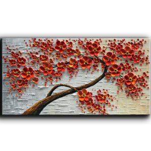 yasheng art - hand-painted oil painting on canvas texture palette knife red flowers paintings modern home decor wall art painting colorful 3d flowers tree paintings ready to hang 24x48inch