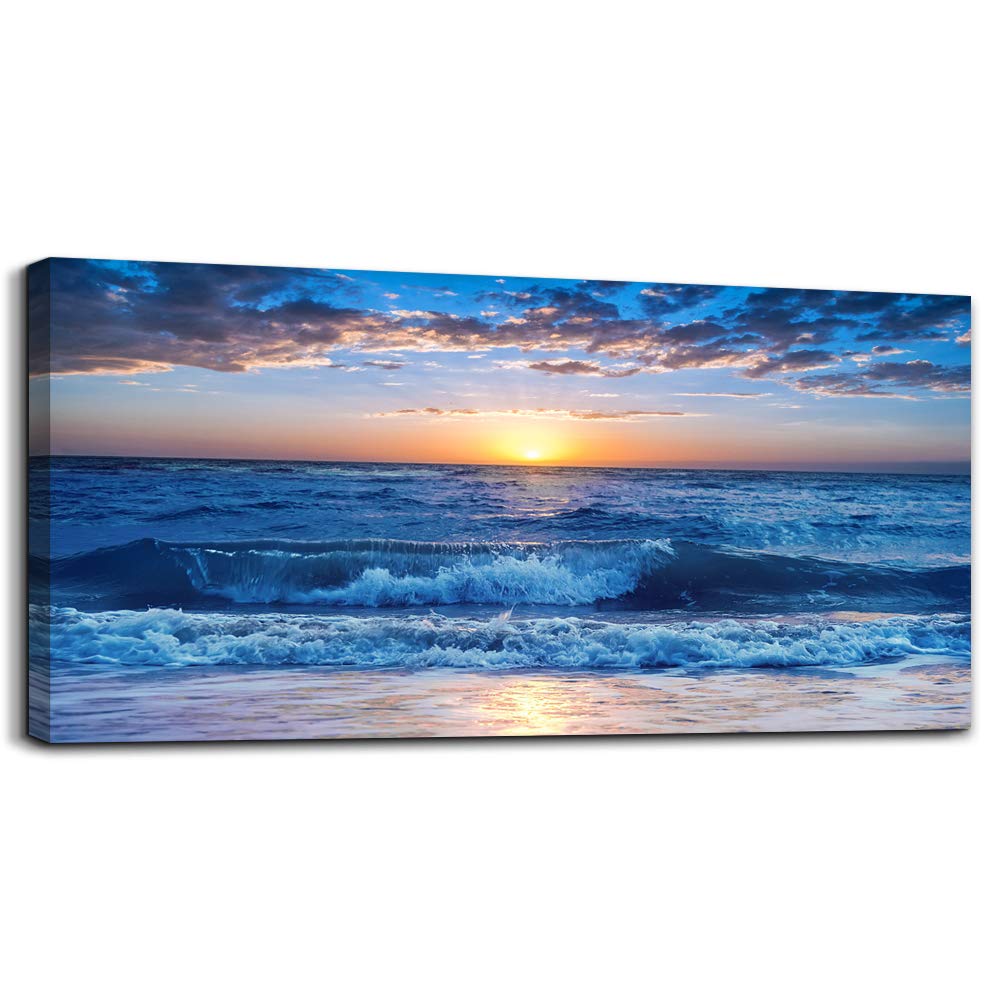 canvas wall art for living room Blue Ocean Sea sun landscape painting bathroom Wall Decor Ready to Hang for Home Decorations office family bedroom kitchen Works canvas Prints pictures 24" x 48"inch