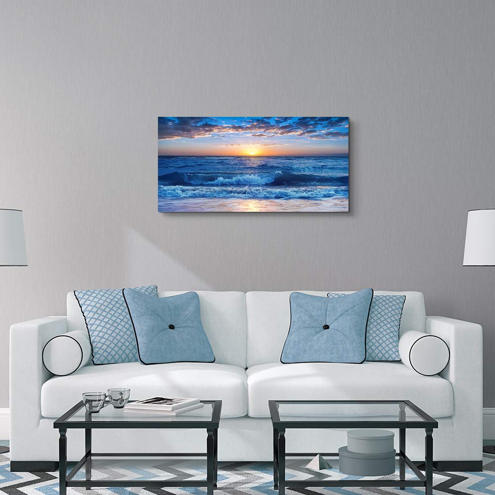 canvas wall art for living room Blue Ocean Sea sun landscape painting bathroom Wall Decor Ready to Hang for Home Decorations office family bedroom kitchen Works canvas Prints pictures 24" x 48"inch