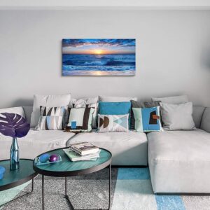 canvas wall art for living room Blue Ocean Sea sun landscape painting bathroom Wall Decor Ready to Hang for Home Decorations office family bedroom kitchen Works canvas Prints pictures 24" x 48"inch