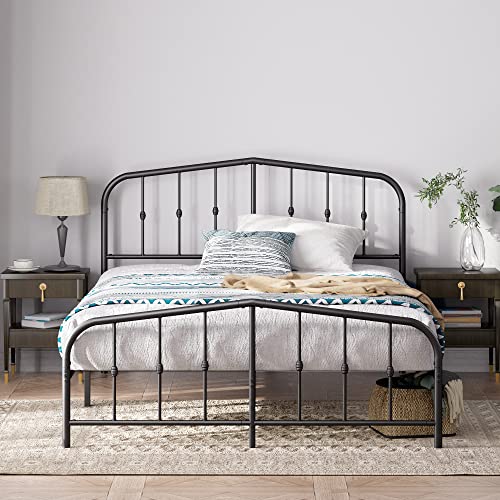 Zinus Heidi Metal Platform Bed Frame/Steel Mattress Foundation/Bed Frame with Headboard and Footboard/No Box Spring Needed/Easy Assembly, Black, Queen