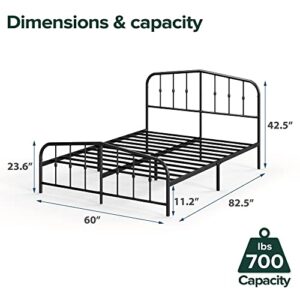 Zinus Heidi Metal Platform Bed Frame/Steel Mattress Foundation/Bed Frame with Headboard and Footboard/No Box Spring Needed/Easy Assembly, Black, Queen