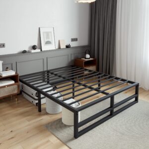 SHA CERLIN Queen Size Metal Bed Frame, 14 Inch Heavy Duty Platform Bed, High Under Bed Storage Space, Steel Slats Support up to 1000 lbs, No Box Spring Needed, Mattress Anti-Slip Design, Noise Free