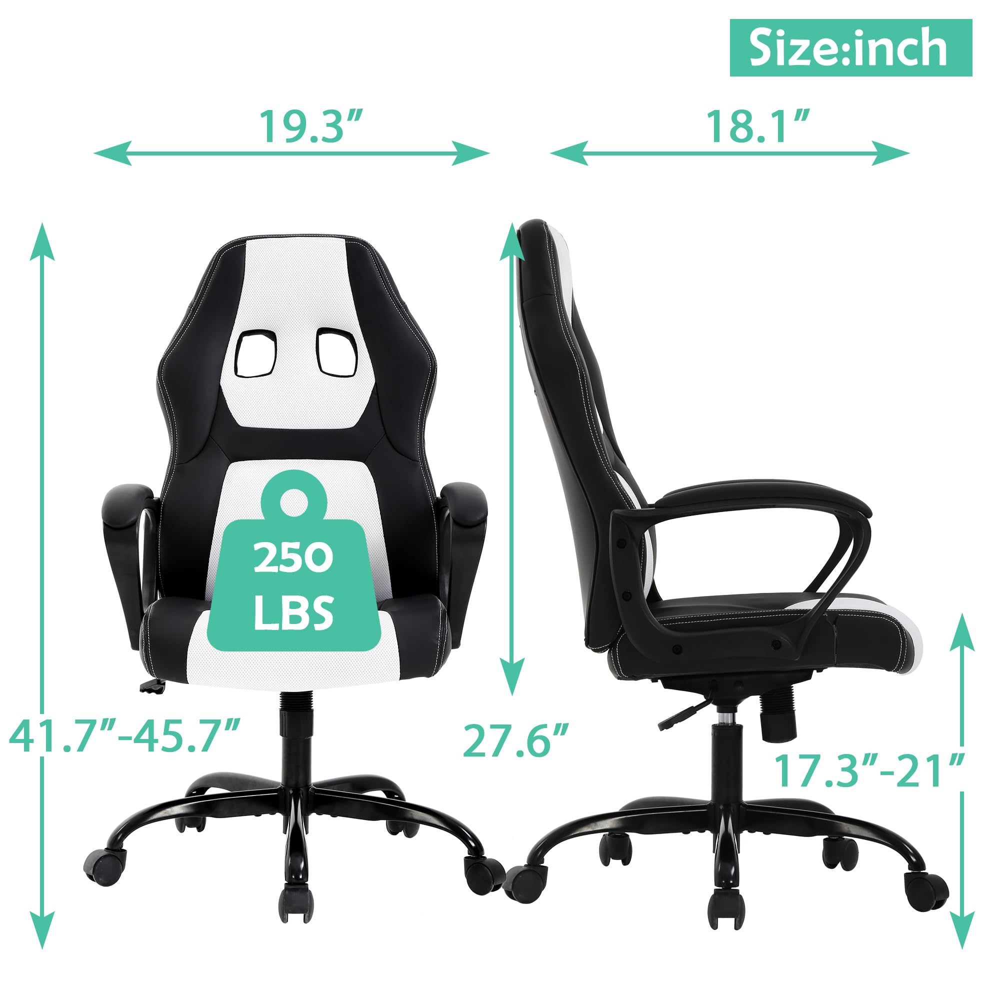 PC Gaming Chair Ergonomic Computer Chair High-Back Racing Gaming Chairs with Lumbar Support Armrest Adjustable PU Leather Office Desk Chair Swivel Rolling Executive Video Gaming Chair for Adults