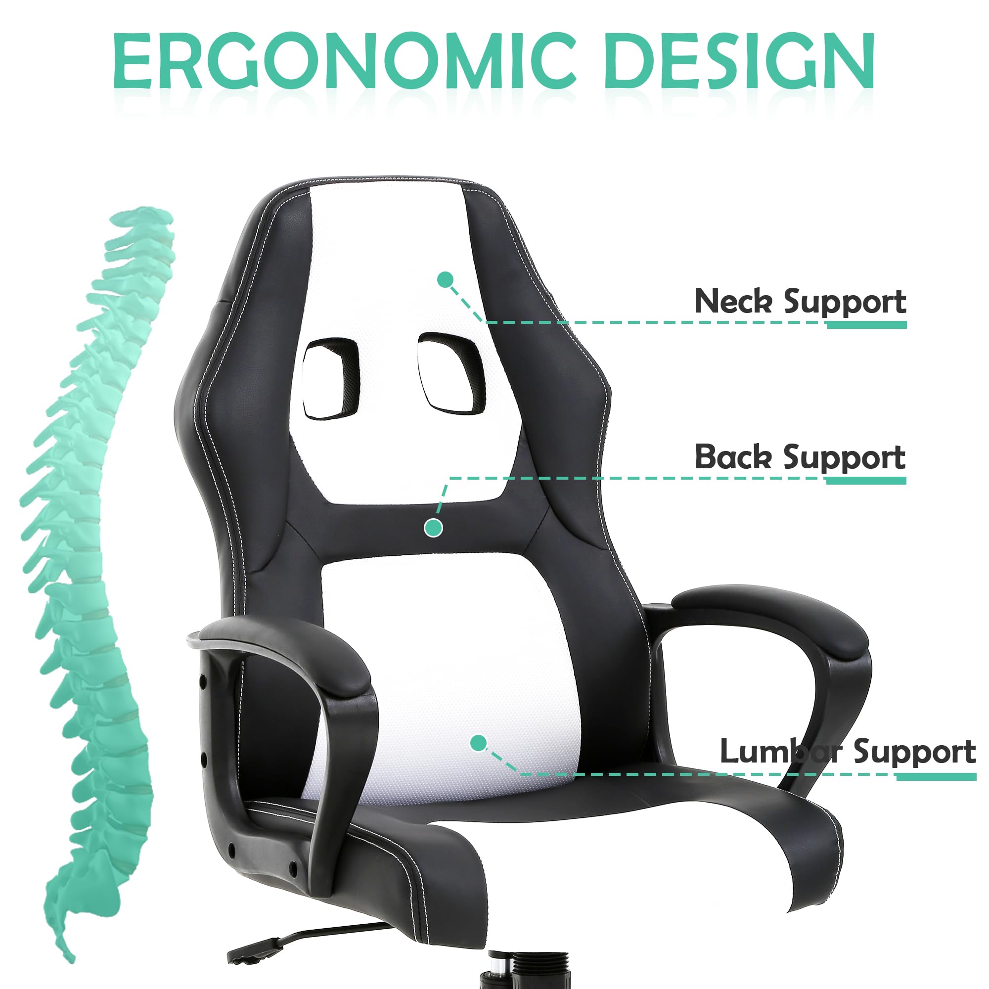 PC Gaming Chair Ergonomic Computer Chair High-Back Racing Gaming Chairs with Lumbar Support Armrest Adjustable PU Leather Office Desk Chair Swivel Rolling Executive Video Gaming Chair for Adults