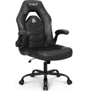 n-gen video gaming computer chair ergonomic office chair desk chair with lumbar support flip up arms adjustable height swivel pu leather executive with wheels for adults women men (black)