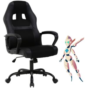 gaming chair pc office chair ergonomic gamer chair pu leather executive computer chair with lumbar support high back adjustable rolling swivel desk chair for adult teen, black