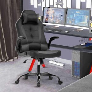 pc gaming chair office chair, ergonomic desk chair with headrest& lumbar support, adjustable high back pu leather computer chair racing rolling swivel task chair for adults, grey