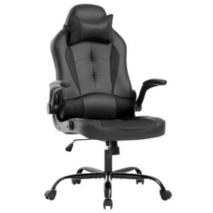 paylesshere gaming chair desk chair gamer chair ergonomic office chair with lumbar support padded up arms adjustable headrest pu leather high back office chair gamer chair for adults women men (black)