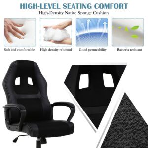 Upgrade Computer Video Game Chairs, High Back Ergonomic Leather Racer Task Chair with Lumbar Support & Headrest, PC Swivel Executive Rolling Office Desk Chair for Home Office Gaming Room