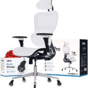 Oline ErgoPro Ergonomic Office Chair - Rolling Desk Chair with 4D Adjustable Armrest, 3D Lumbar Support and Blade Wheels - Mesh Computer Chair, Gaming Chairs, Executive Swivel Chair (White)