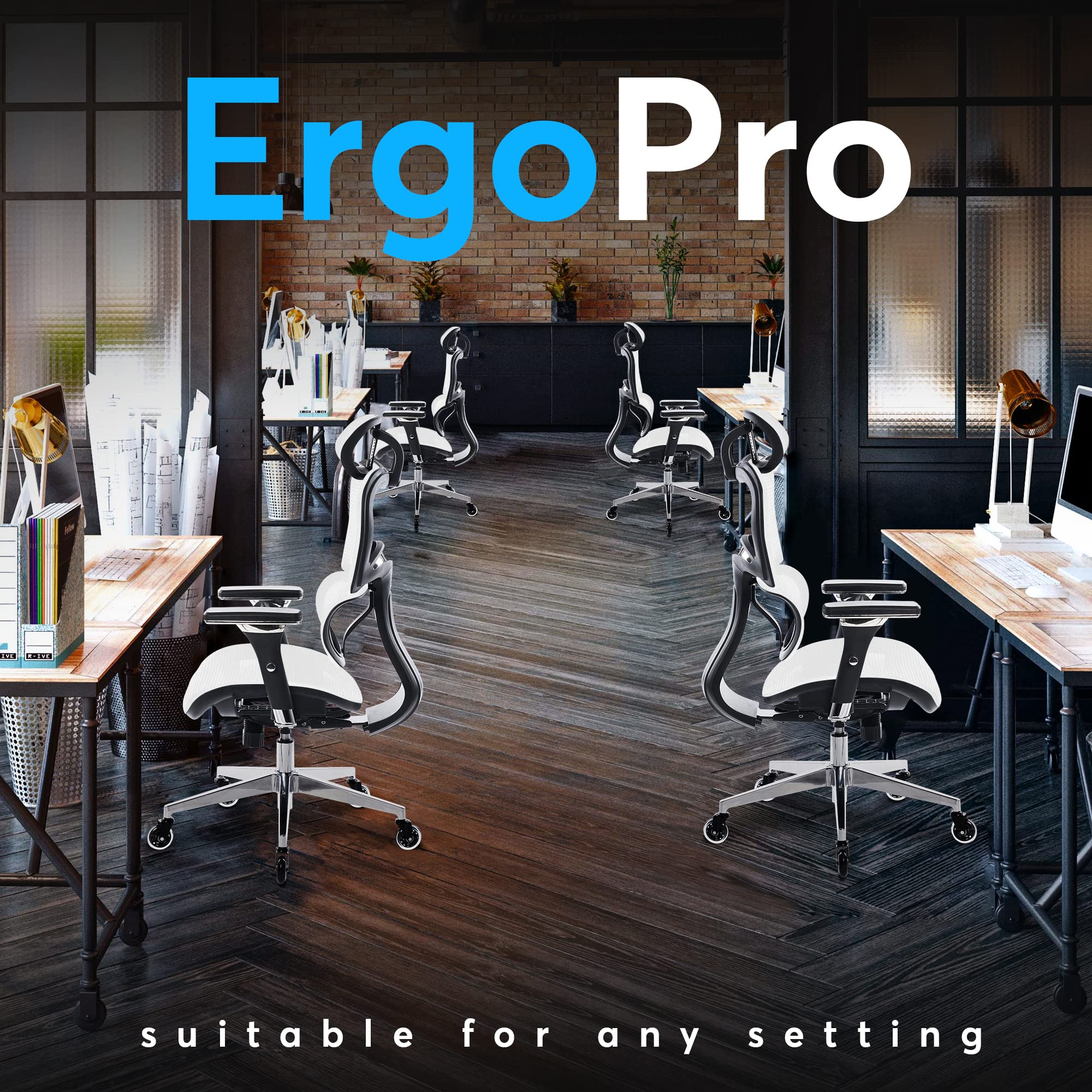 Oline ErgoPro Ergonomic Office Chair - Rolling Desk Chair with 4D Adjustable Armrest, 3D Lumbar Support and Blade Wheels - Mesh Computer Chair, Gaming Chairs, Executive Swivel Chair (White)