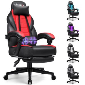 bossin gaming chair with footrest and massage 400lb weight capacity, big and tall gaming chair for adults, ergonomic heavy duty gaming chair with large size seat and high back