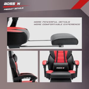 BOSSIN Gaming Chair with Footrest and Massage 400lb Weight Capacity, Big and Tall Gaming Chair for Adults, Ergonomic Heavy Duty Gaming Chair with Large Size Seat and High Back