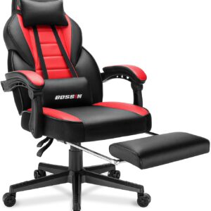 BOSSIN Gaming Chair with Footrest and Massage 400lb Weight Capacity, Big and Tall Gaming Chair for Adults, Ergonomic Heavy Duty Gaming Chair with Large Size Seat and High Back