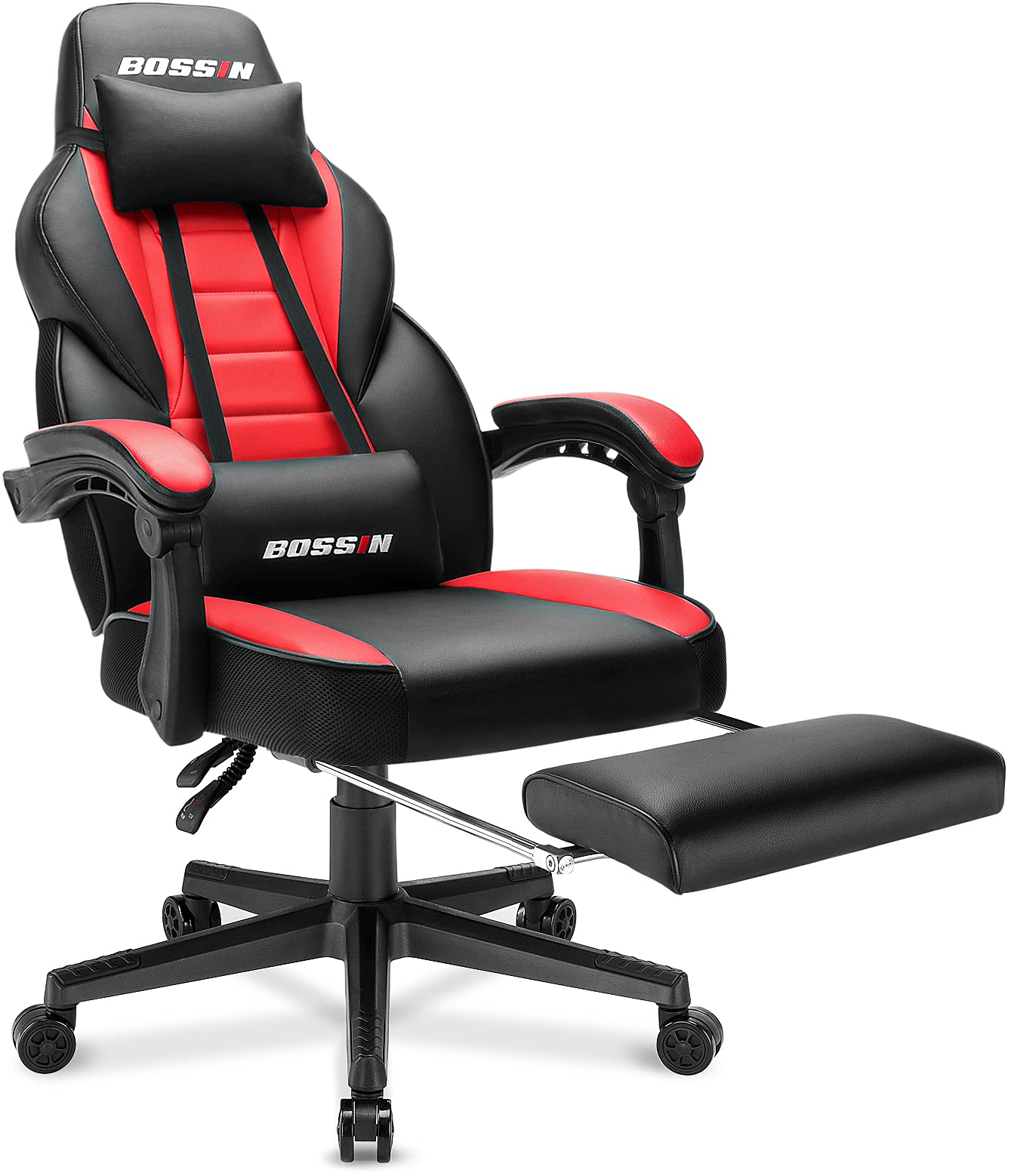 BOSSIN Gaming Chair with Footrest and Massage 400lb Weight Capacity, Big and Tall Gaming Chair for Adults, Ergonomic Heavy Duty Gaming Chair with Large Size Seat and High Back