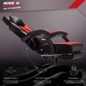 BOSSIN Gaming Chair with Footrest and Massage 400lb Weight Capacity, Big and Tall Gaming Chair for Adults, Ergonomic Heavy Duty Gaming Chair with Large Size Seat and High Back