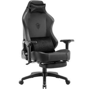 dowinx big and tall gaming chair with 4d armrest and footrest, high backrest office game chair with suede headrest and lumbar support, pu leather ergonomic computer chair 400lbs, black