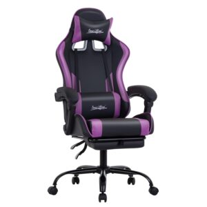 gaming chair office chair desk chair with footrest lumbar support headrest armrest task rolling swivel ergonomic e-sports adjustable pc gamer chair (purple)