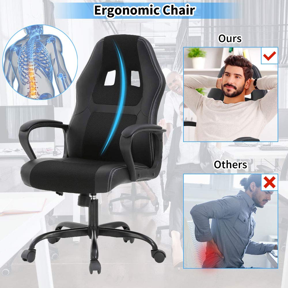 Office Chair Gaming Chair Desk Chair Ergonomic Computer High Back Rolling Executive Chair with Lumbar Support and Comfort Armrest Swivel PU Leather Task Cheap Office Chair for Men Women, Black