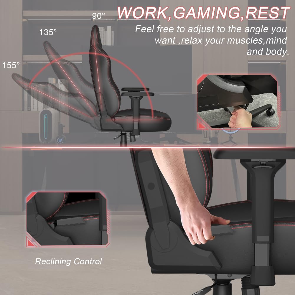 Gaming Chair Ergonomic Office Chair Desk Chair with Lumbar Support Flip Up Arms Headrest PU Leather Executive High Back Computer Chair for Adults Women Men, Fabric Black