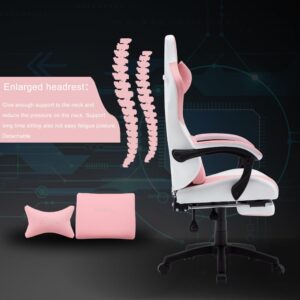 OHAHO Gaming Chair, Office Chair High Back Computer Chair Leather Desk Chair Racing Executive Ergonomic Adjustable Swivel Task Chair with Headrest and Lumbar Support (Pink)