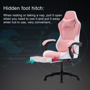 OHAHO Gaming Chair, Office Chair High Back Computer Chair Leather Desk Chair Racing Executive Ergonomic Adjustable Swivel Task Chair with Headrest and Lumbar Support (Pink)