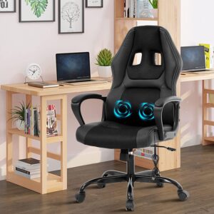 pc gaming chair massage function computer chair ergonomic office chair with lumbar support swivel rolling desk chair video game pu leather racing chair executive high back task chair, black