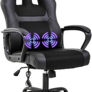 PC Gaming Chair Massage Function Computer Chair Ergonomic Office Chair with Lumbar Support Swivel Rolling Desk Chair Video Game PU Leather Racing Chair Executive High Back Task Chair, Black