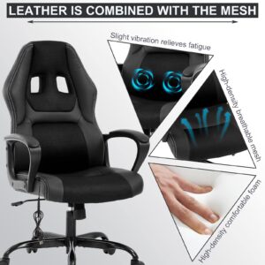 PC Gaming Chair Massage Function Computer Chair Ergonomic Office Chair with Lumbar Support Swivel Rolling Desk Chair Video Game PU Leather Racing Chair Executive High Back Task Chair, Black