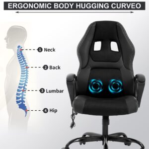 PC Gaming Chair Massage Function Computer Chair Ergonomic Office Chair with Lumbar Support Swivel Rolling Desk Chair Video Game PU Leather Racing Chair Executive High Back Task Chair, Black