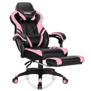 gymax gaming chair, ergonomic computer chair with footrest, linkage armrests & lumbar cushion, big wide high back video gaming chair, reclining office rolling chair for adult/teens (pink)