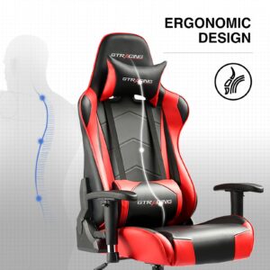 GTRACING Gaming Chair Racing Office Computer Ergonomic Video Game Chair Backrest and Seat Height Adjustable Swivel Recliner with Headrest and Lumbar Pillow Esports Chair (Red)