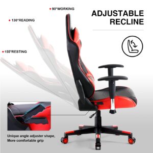 GTRACING Gaming Chair Racing Office Computer Ergonomic Video Game Chair Backrest and Seat Height Adjustable Swivel Recliner with Headrest and Lumbar Pillow Esports Chair (Red)