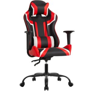 gaming chair racing desk chair ergonomic office chair executive high back pu leather computer chair with lumbar support task rolling swivel chair for men teens adults (red)