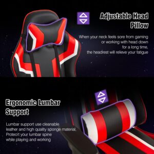 Gaming Chair Racing Desk Chair Ergonomic Office Chair Executive High Back PU Leather Computer Chair with Lumbar Support Task Rolling Swivel Chair for Men Teens Adults (Red)