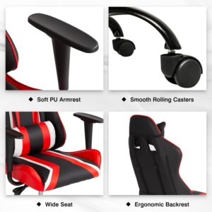 Gaming Chair Racing Desk Chair Ergonomic Office Chair Executive High Back PU Leather Computer Chair with Lumbar Support Task Rolling Swivel Chair for Men Teens Adults (Red)