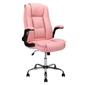 ergonomic executive office chairs, high back leather office desk chairs with flip up arms and height adjustment, home office computer task desk chair swivel home comfort chairs (pink)