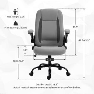 SEATZONE High Back Computer Office Desk Chair with Flip up Arms and Wheels Leather Swivel Comfy Modern Chair for Teens Adults, Gray