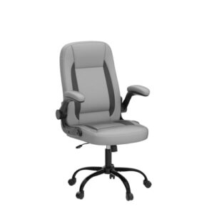 SEATZONE High Back Computer Office Desk Chair with Flip up Arms and Wheels Leather Swivel Comfy Modern Chair for Teens Adults, Gray