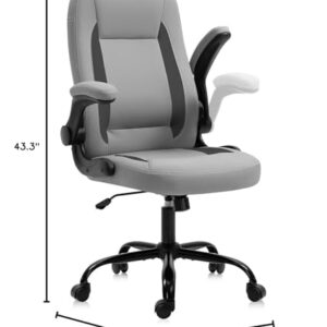 SEATZONE High Back Computer Office Desk Chair with Flip up Arms and Wheels Leather Swivel Comfy Modern Chair for Teens Adults, Gray