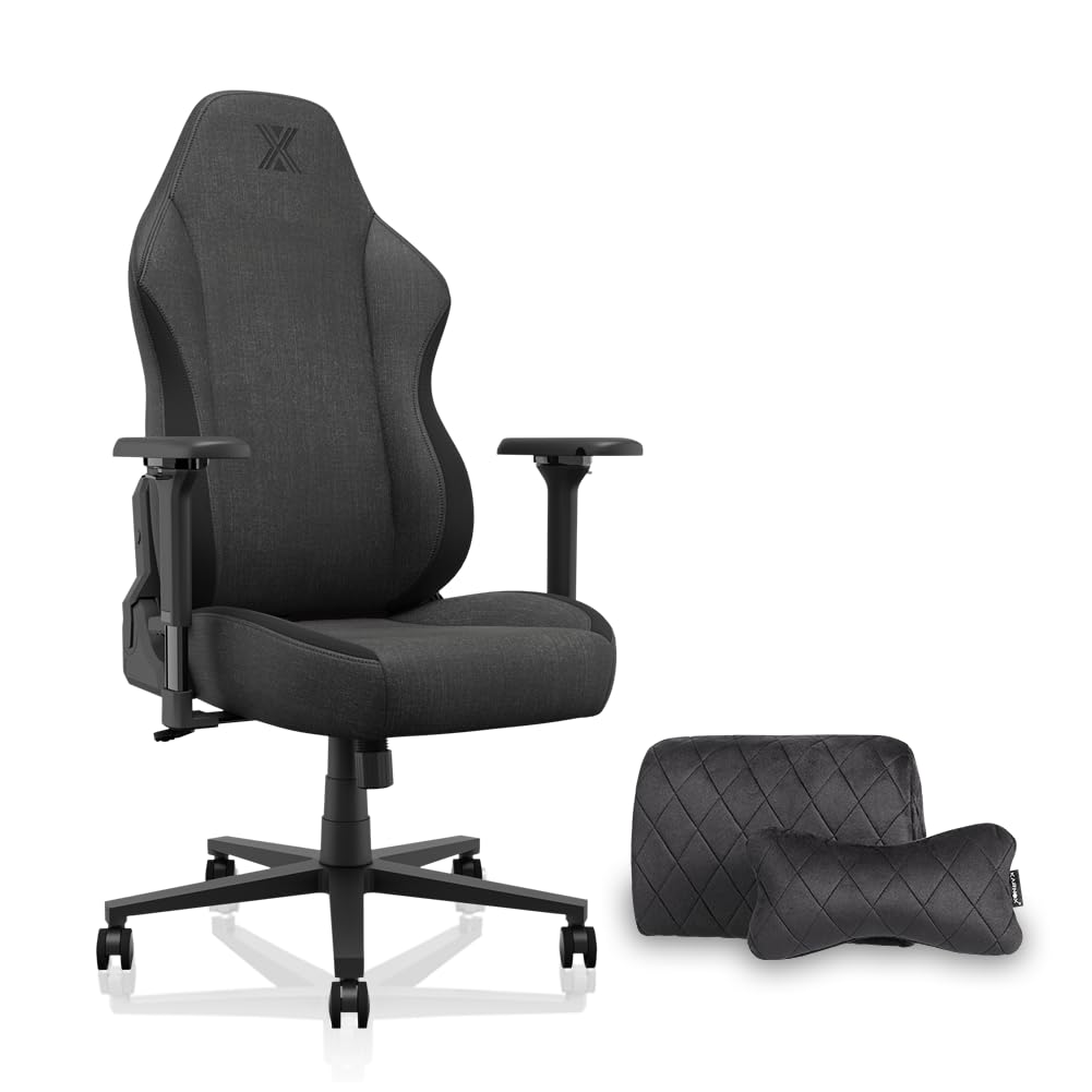 Gaming Chair Breathable Fabric Office Chair 4D Armrests, High Back Ergonomic Computer Chair with Premium Breathable Cloth Cushion and Headrest Lumbar Support Grey