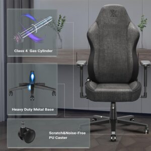 Gaming Chair Breathable Fabric Office Chair 4D Armrests, High Back Ergonomic Computer Chair with Premium Breathable Cloth Cushion and Headrest Lumbar Support Grey