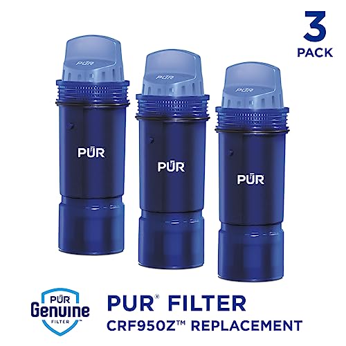 PUR PLUS Water Pitcher & Dispenser Replacement Filter 3-Pack, Genuine PUR Filter, 3-in-1 Powerful Filtration for More Chemical & Physical Substance Reduction, 6-Month Value, Blue (CRF950Z3)