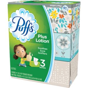 puffs puffs plus lotion facial tissues, 3 family boxes, 116 tissues per box, 348 count,116 count (pack of 3)