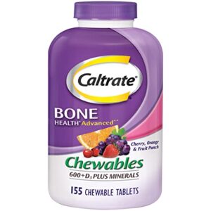 caltrate chewables 600 plus d3 plus minerals calcium vitamin d supplement, cherry, orange and fruit punch - 155 count (pack of 1) (package may vary)